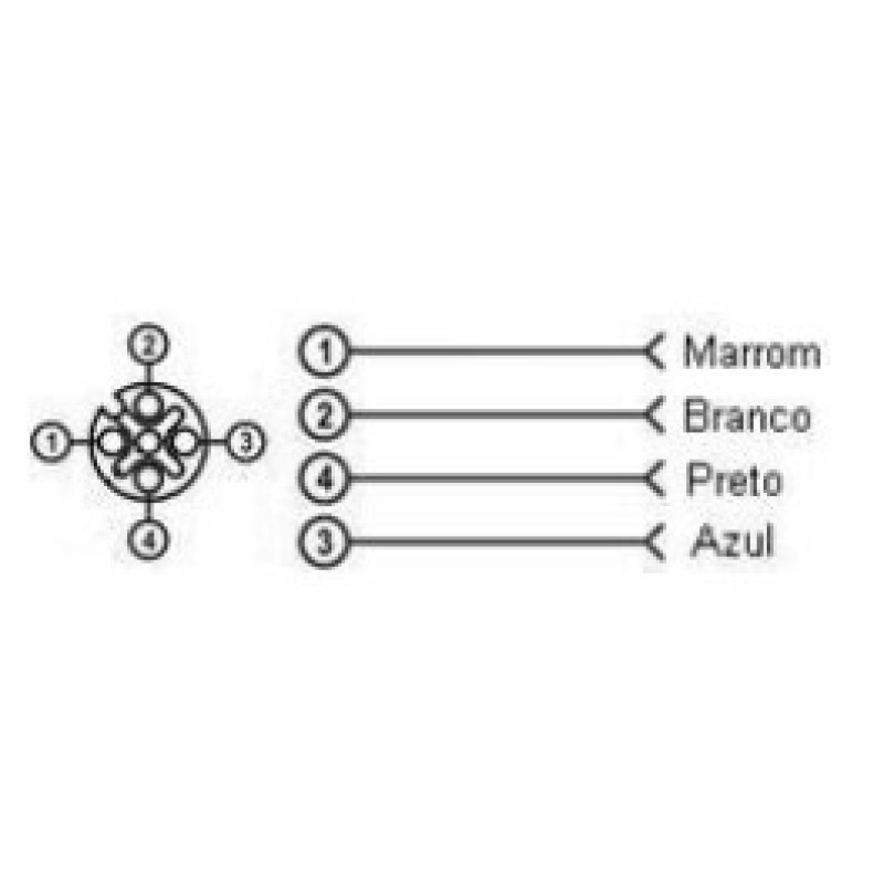 CT12F/4S-C05.A1 Cabo Conector para Sensor 180° 4 Pinos M12 5mts Femea 09.912.0102/003 Tecnotron