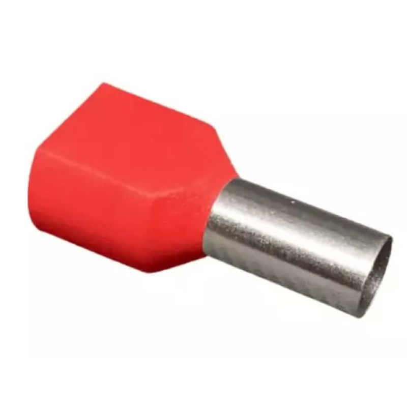 Terminal Tubular Duplo 1,0mm² - Vermelho- 100 Unidades TE1008
